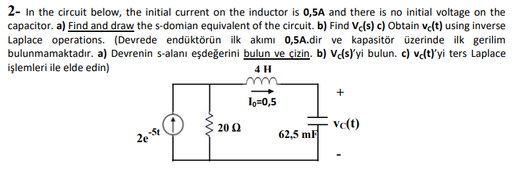 Solved 2- In the circuit below, the initial current on the | Chegg.com