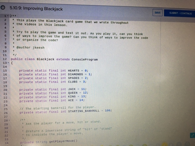 Solved 10 points Exercise 5.10.9: Improving Blackjack pot In | Chegg.com