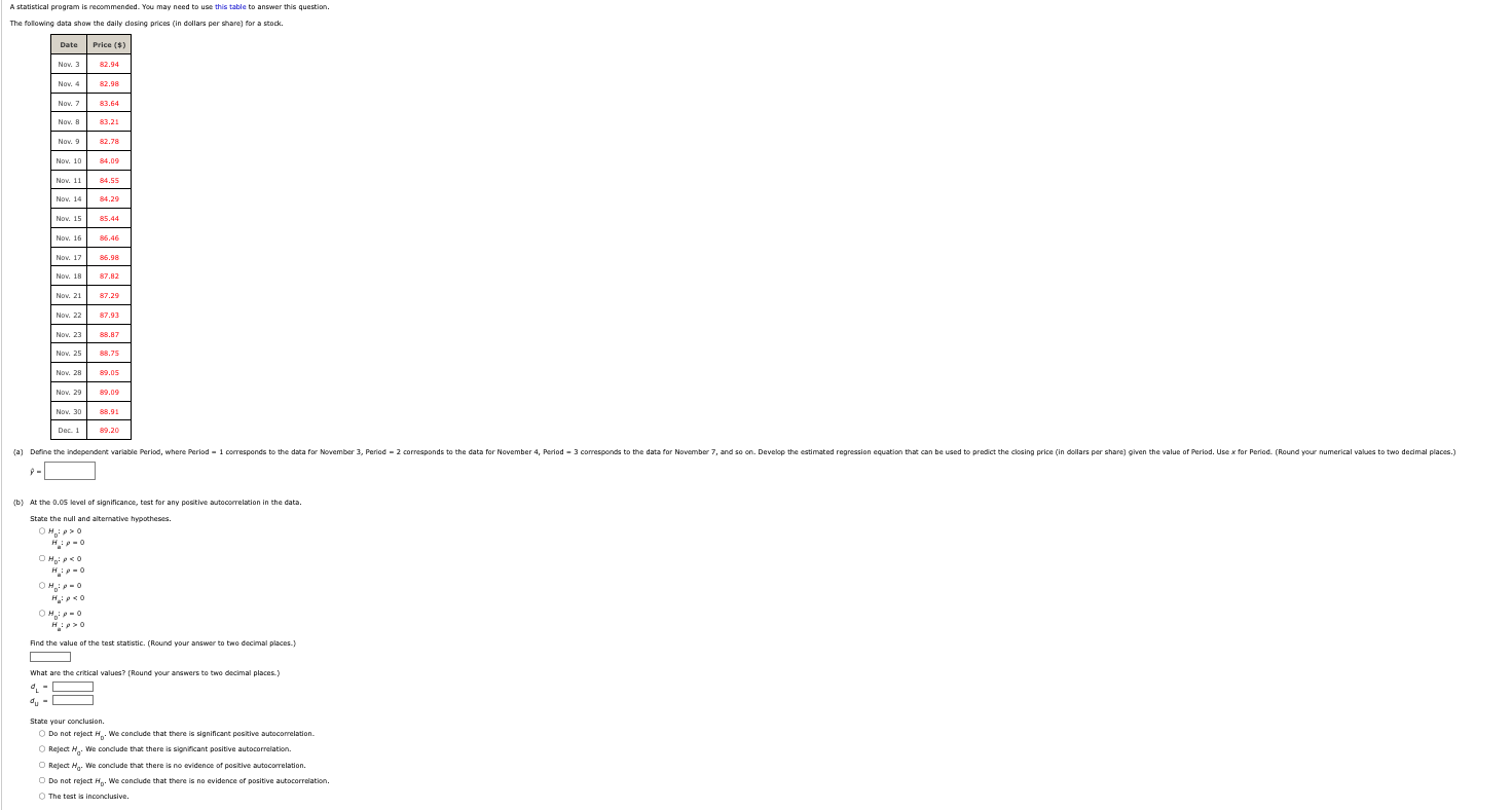 Solved A statistical program is recommended. You may need to | Chegg.com