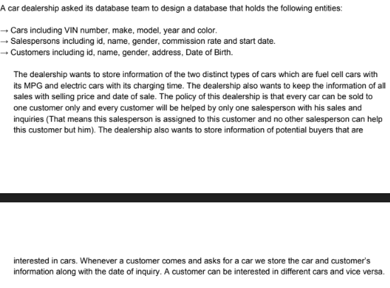 A car dealership asked its database team to design a | Chegg.com