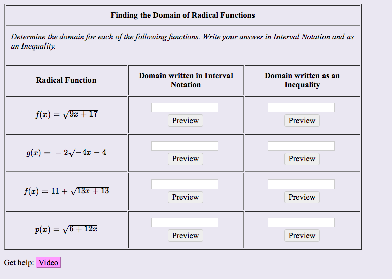 Solved Finding the Domain of Radical Functions Determine the | Chegg.com