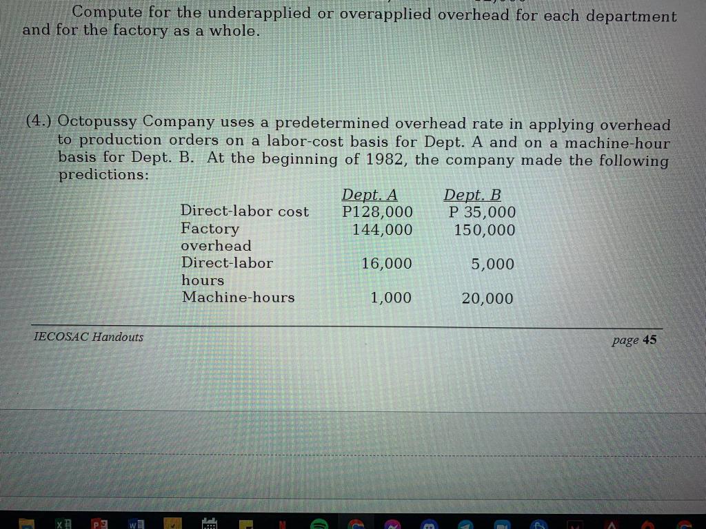 Solved Compute for the underapplied or overapplied overhead | Chegg.com