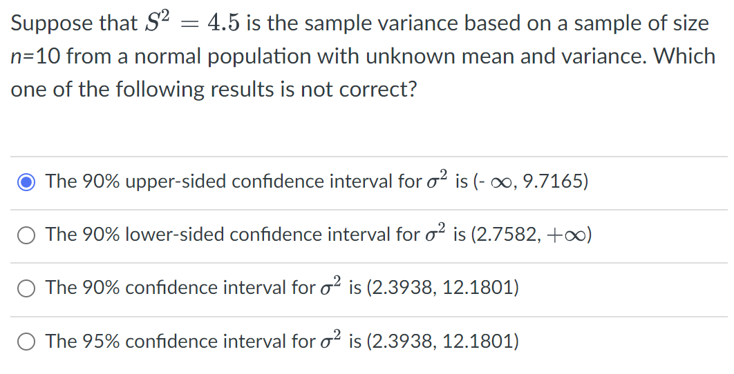 Solved Suppose that S2=4.5 is the sample variance based on a | Chegg.com