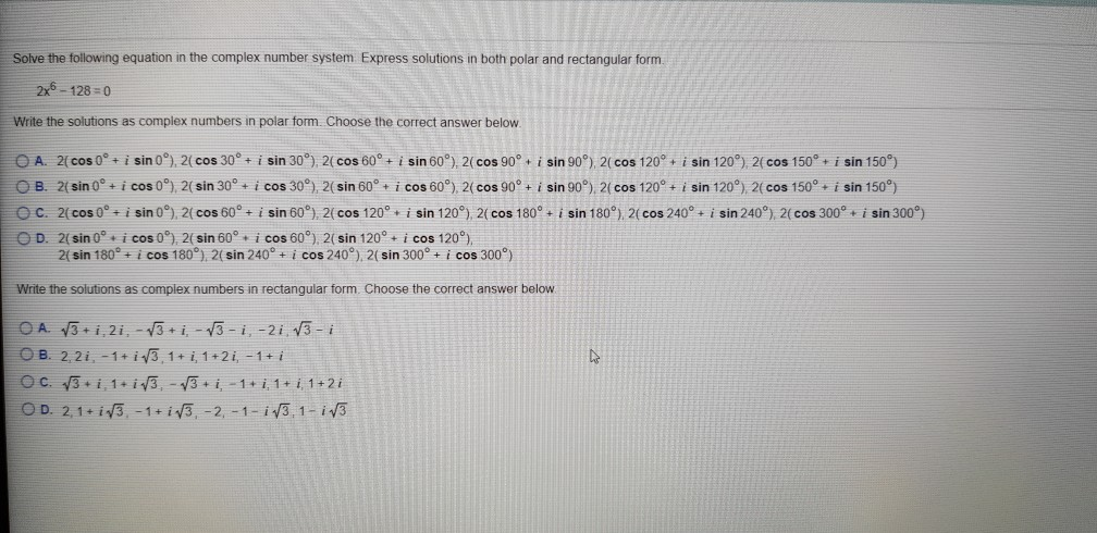 Solved Solve the following equation in the complex number | Chegg.com
