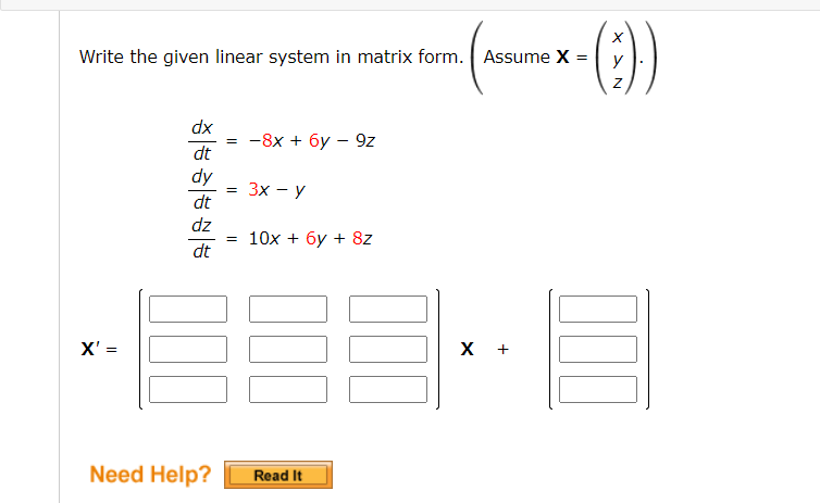 Solved Write the given linear system in matrix form. Assume | Chegg.com