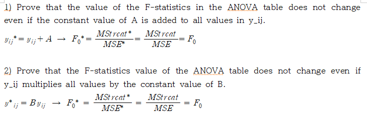Solved 1) Prove that the value of the F-statistics in the | Chegg.com