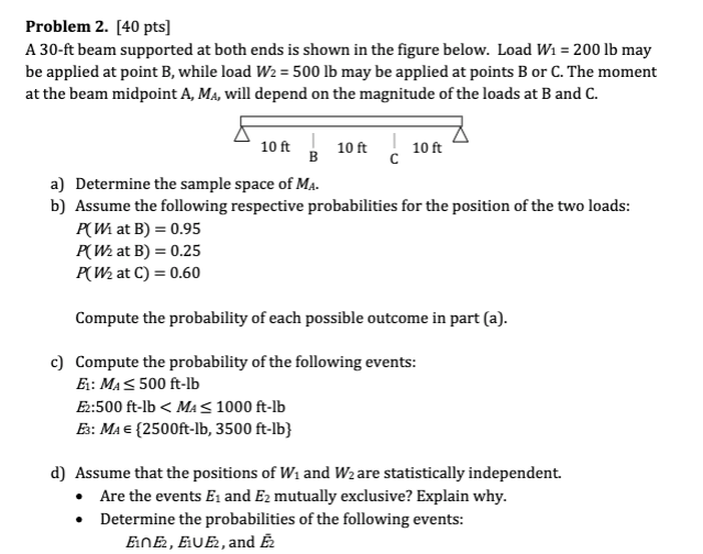 Problem 2. [40 pts] A 30-ft beam supported at both | Chegg.com