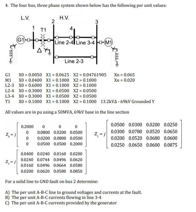Solved 4. The four bus, three phase system shown below has | Chegg.com