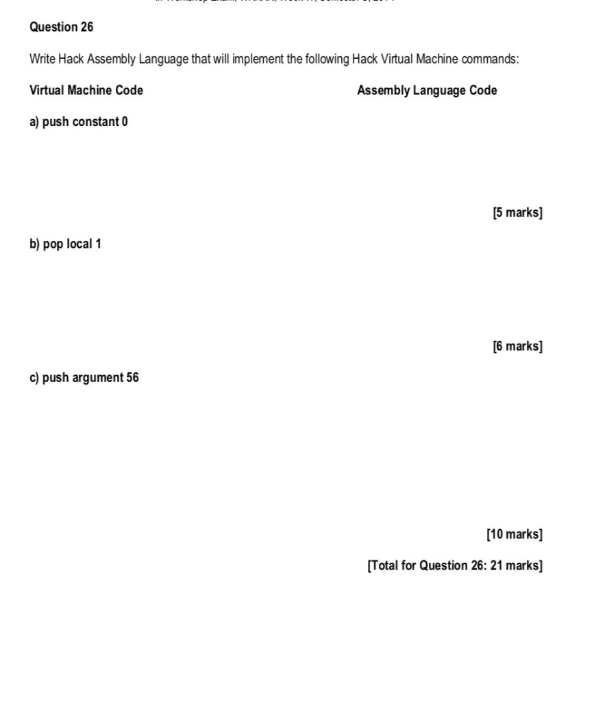 Solved Question 26 Write Hack Assembly Language that will | Chegg.com