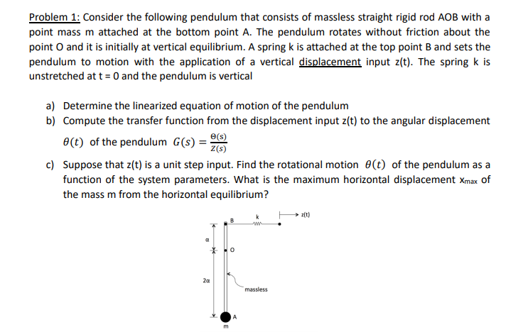 Solved Problem 1: Consider the following pendulum that | Chegg.com