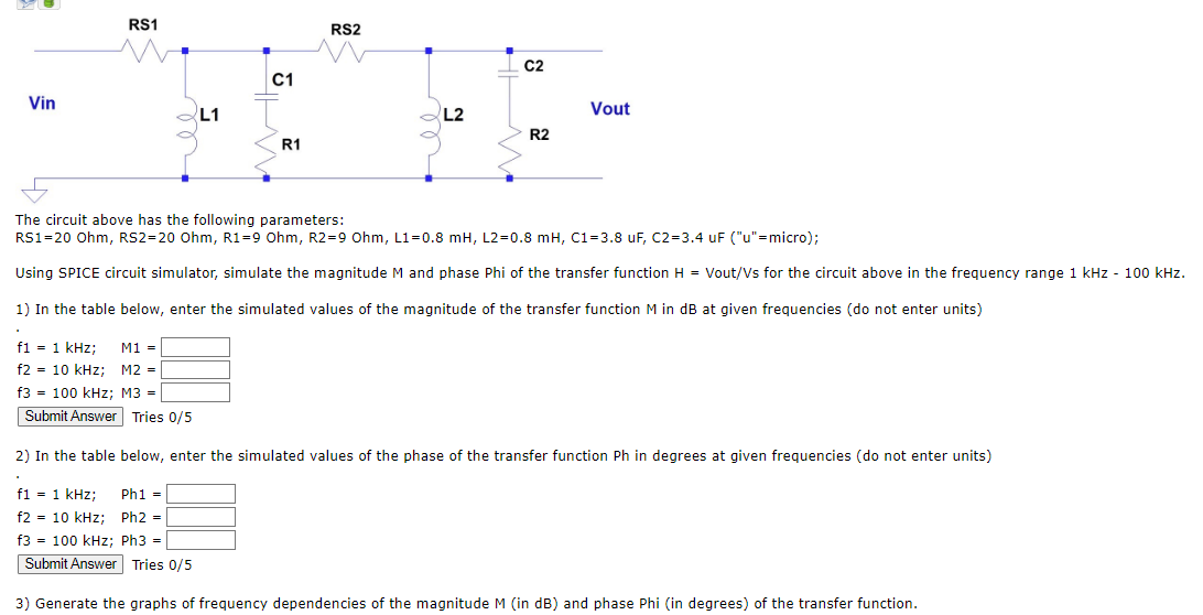 Solved The circuit above has the following parameters: RS1 | Chegg.com