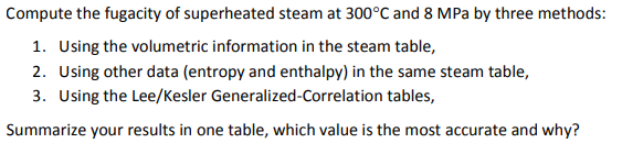 Compute the fugacity of superheated steam at 300°C | Chegg.com