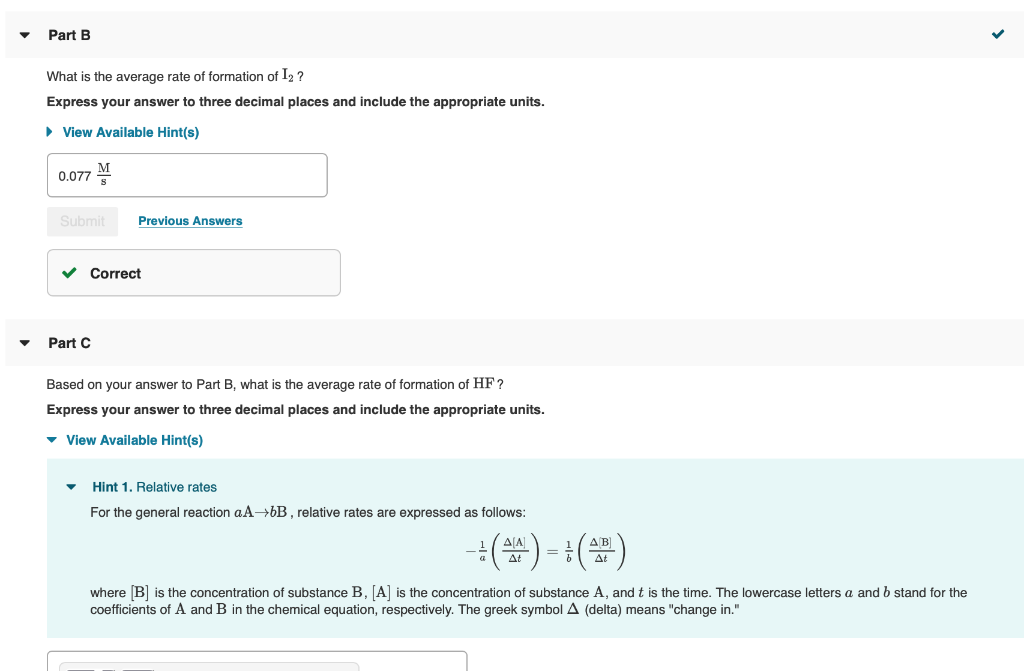 Solved Part B What is the average rate of formation of 12 ? | Chegg.com