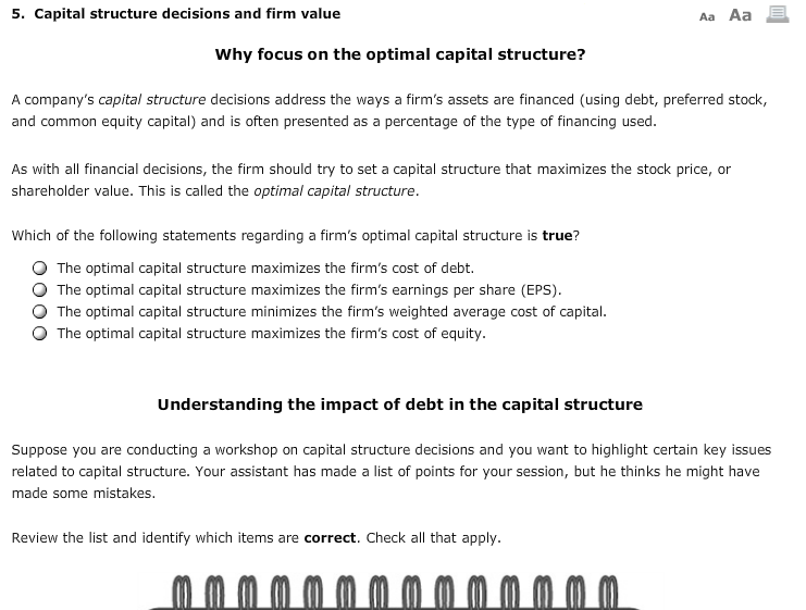 Solved 5. Capital structure decisions and firm value Aa Aa E | Chegg.com