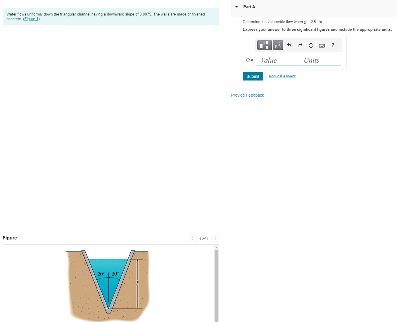 Solved Water flows uniformly down the triangular channel | Chegg.com