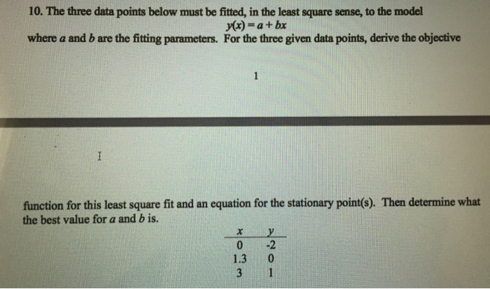 Solved The three data points below must be fitted, in the | Chegg.com