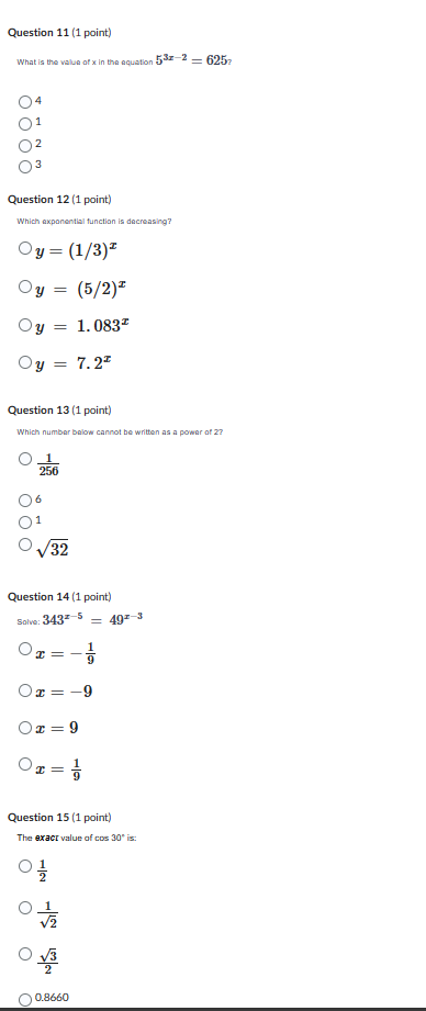 Solved Question 11 (1 ﻿point)What is the value of x ﻿in the | Chegg.com