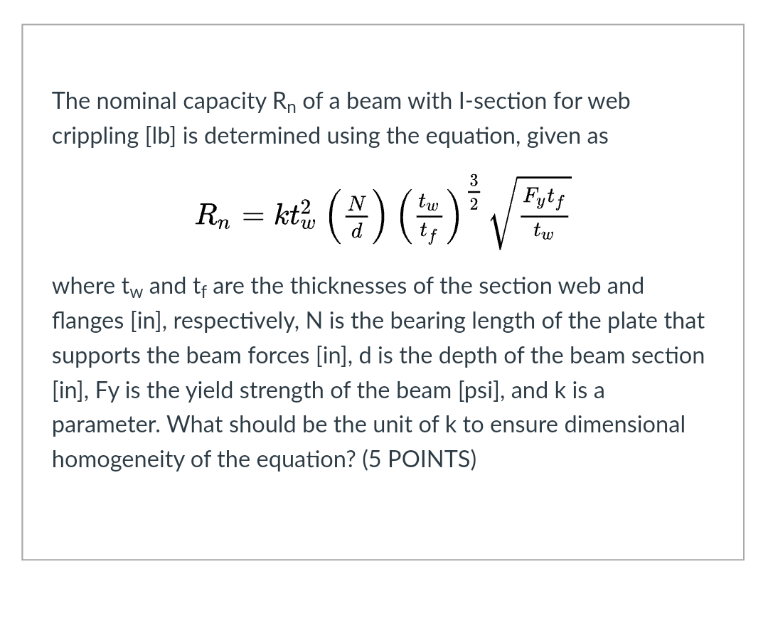 Solved The nominal capacity Rn of a beam with 1-section for | Chegg.com