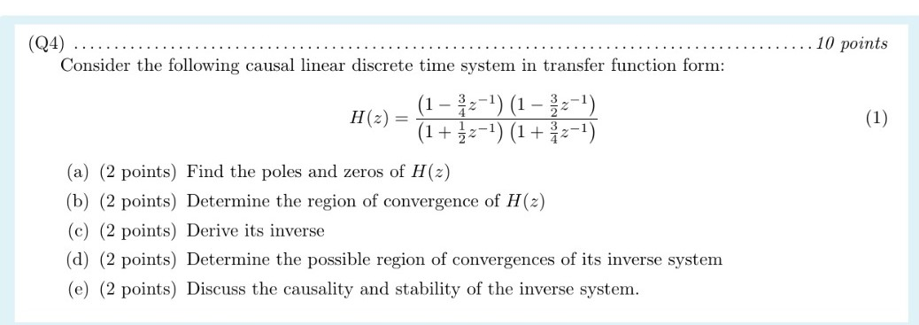 Solved 10 points (Q4) Consider the following causal linear | Chegg.com
