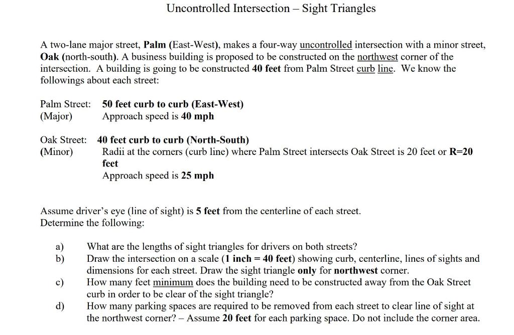 Solved Uncontrolled Intersection - Sight Triangles A | Chegg.com