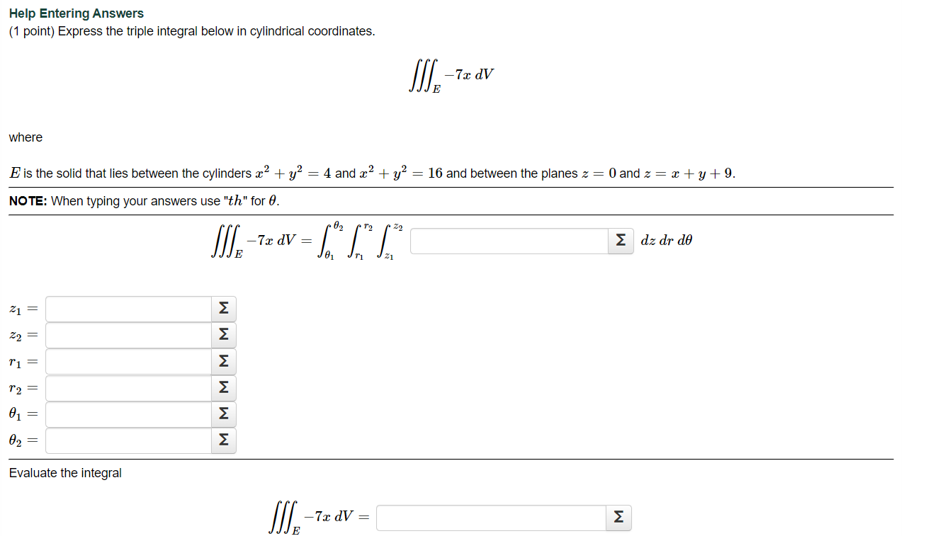 Solved Help Entering Answers(1 ﻿point) ﻿Express the triple | Chegg.com