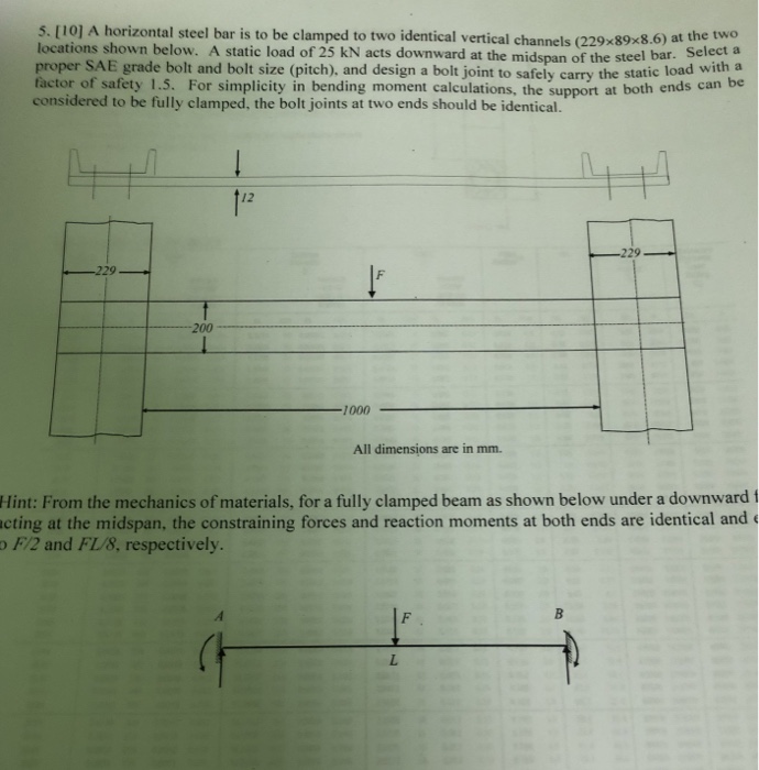 Solved 5. [10] A horizontal steel bar is to be clamped to | Chegg.com