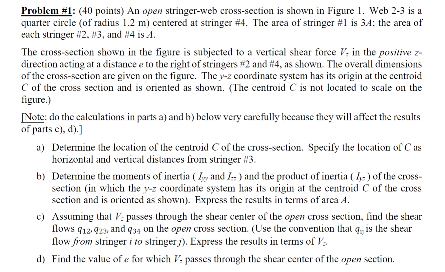 Solved Problem \#1: (40 ﻿points) ﻿An open stringer-web | Chegg.com