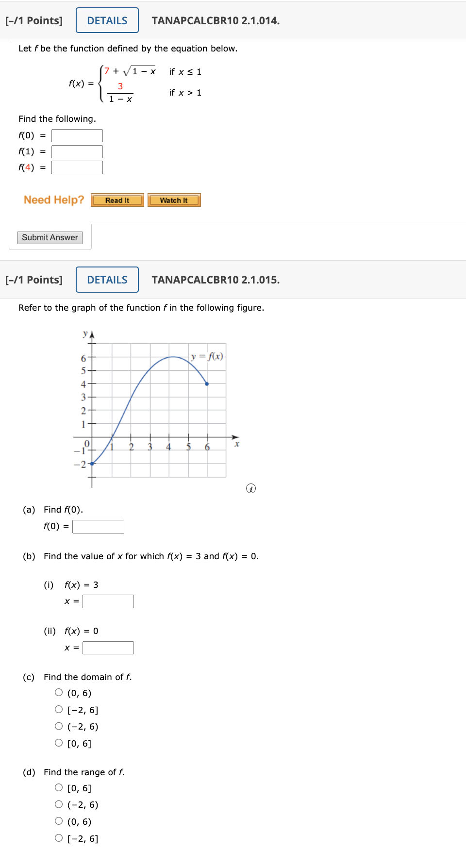 Solved -/1 Points] TANAPCALCBR10 2.1.014. Let f be the | Chegg.com
