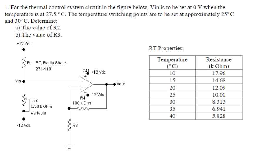 Solved 1. For the thermal control system circuit in the | Chegg.com