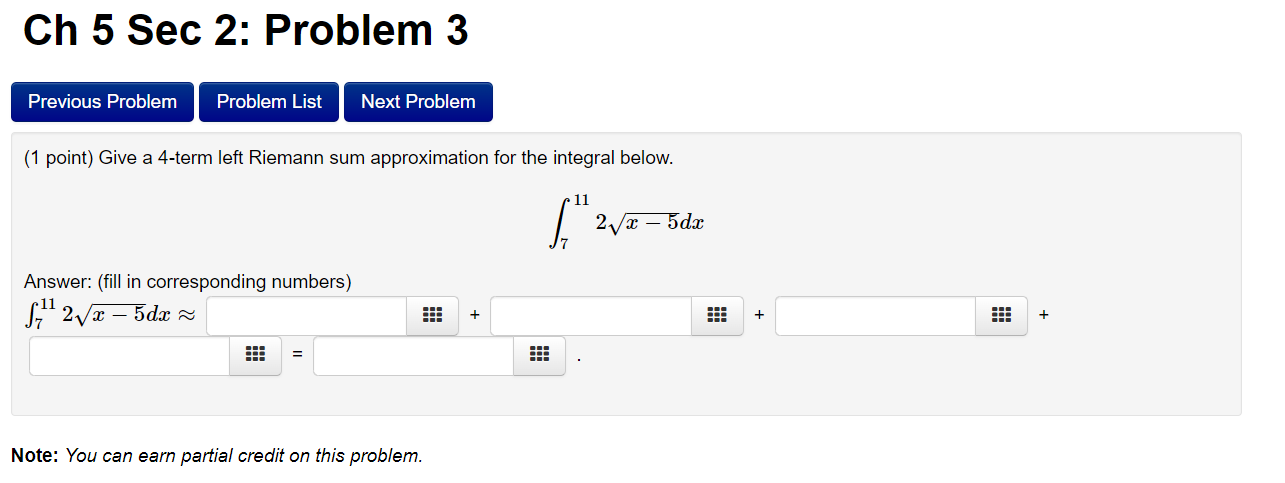 Solved (1 point) Give a 4-term left Riemann sum | Chegg.com