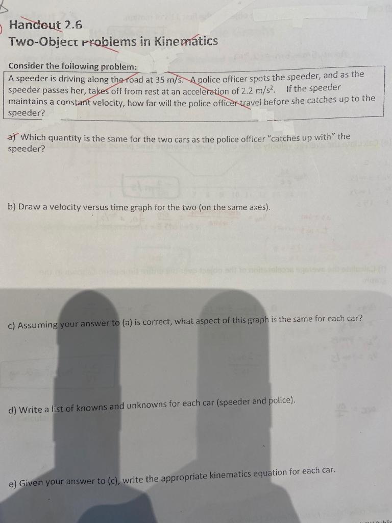 Solved Handout 2.6 Two-Object problems in Kinematics | Chegg.com