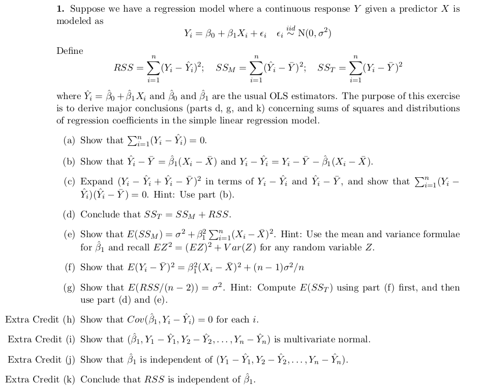 Solved 1. Suppose we have a regression model where a | Chegg.com