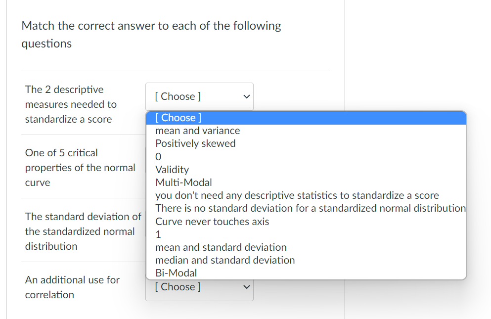Match the correct answer to each of the following | Chegg.com