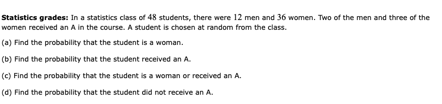 Solved Statistics grades: In a statistics class of 48 | Chegg.com