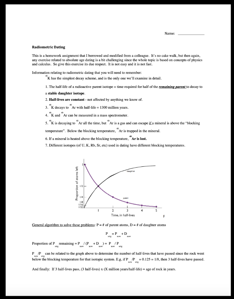 Solved Radiometric Dating This is a homework assignment that | Chegg.com