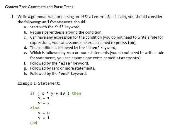Solved Context Free Grammars and Parse Trees 1. Write a | Chegg.com