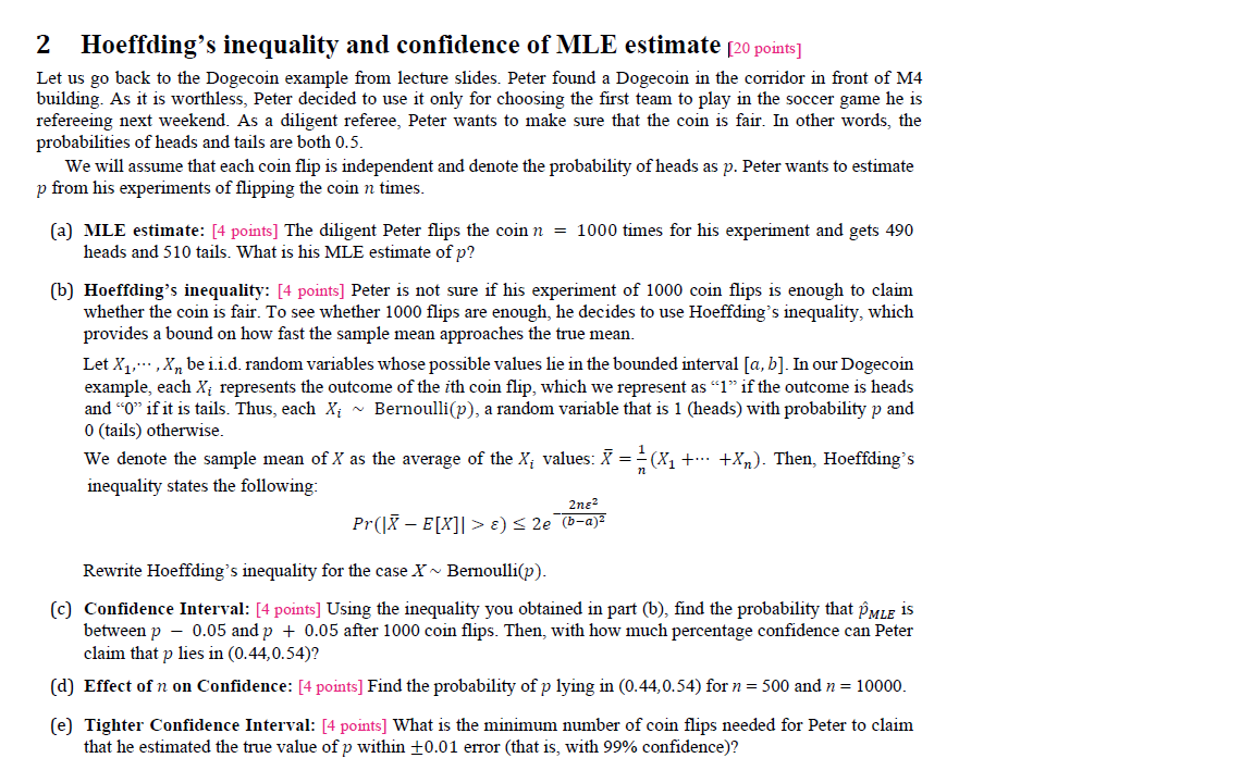Solved 2 Hoeffding's inequality and confidence of MLE | Chegg.com
