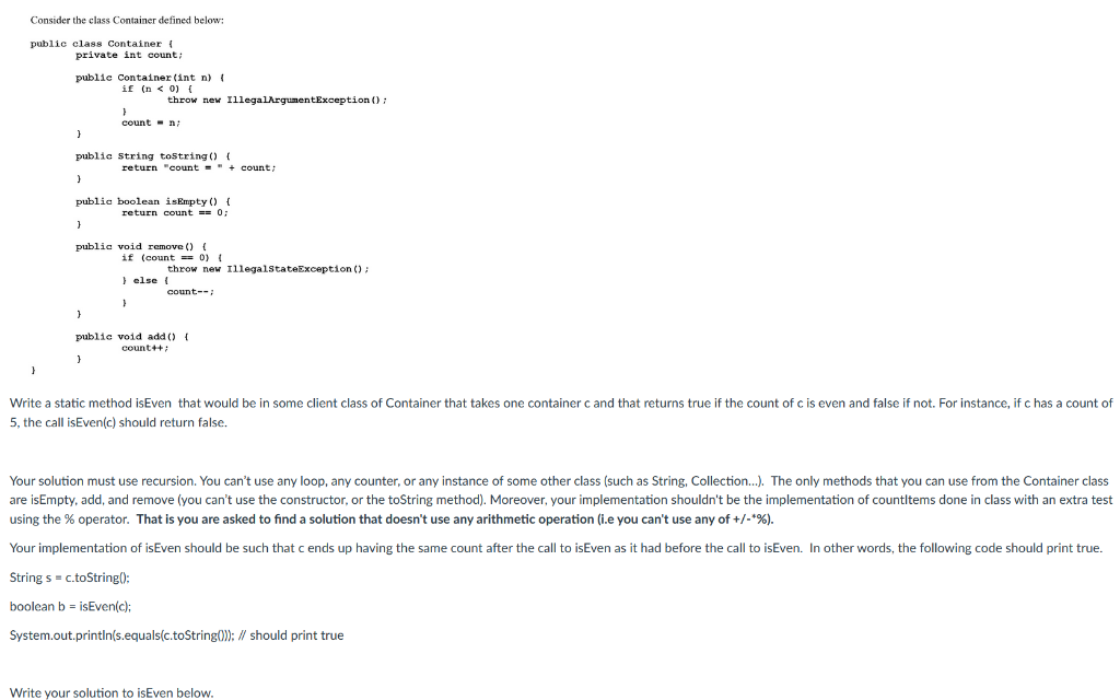 Solved Consider the class Container defined below: public | Chegg.com