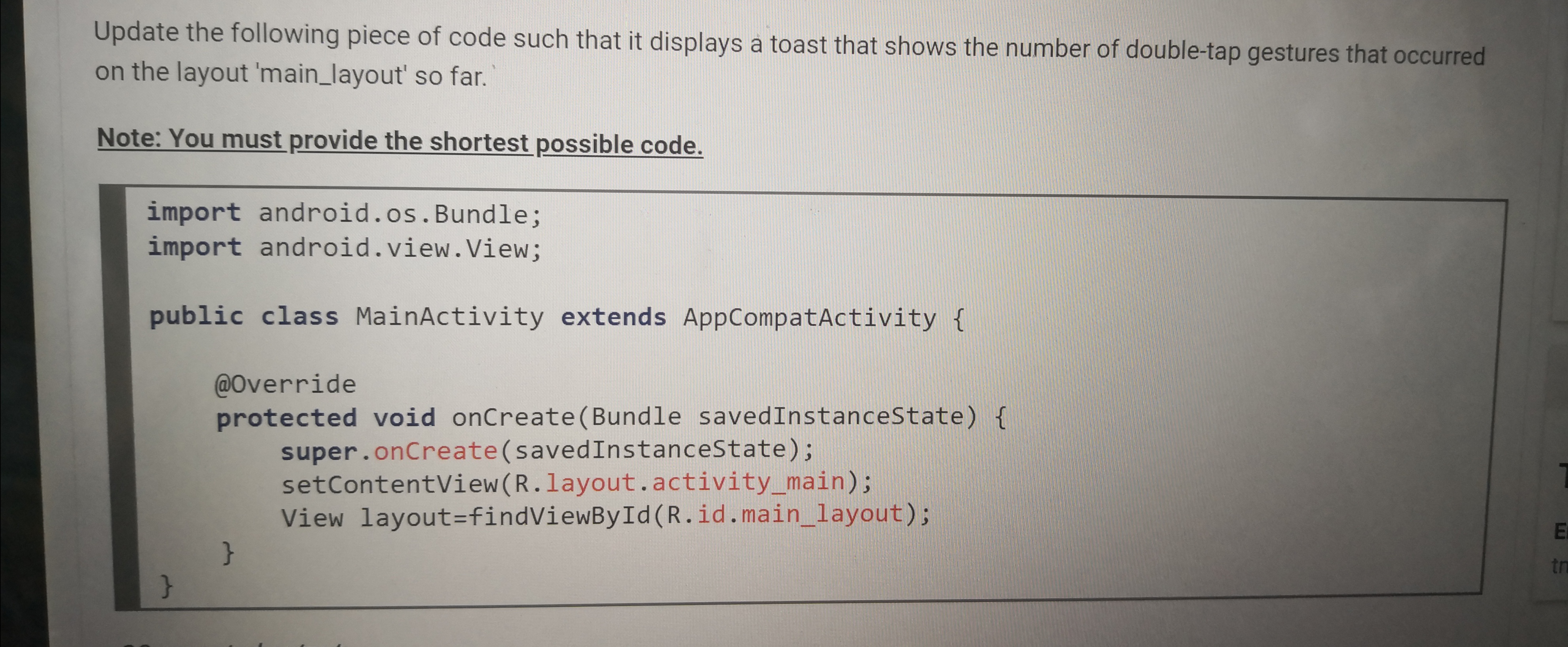 Solved Update the following piece of code such that it | Chegg.com
