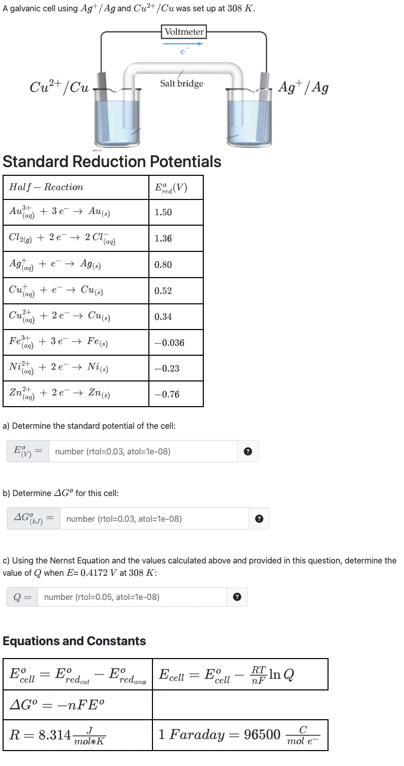 Solved A galvanic cell using Ag+/Ag and Cu2+/Cu was set up | Chegg.com