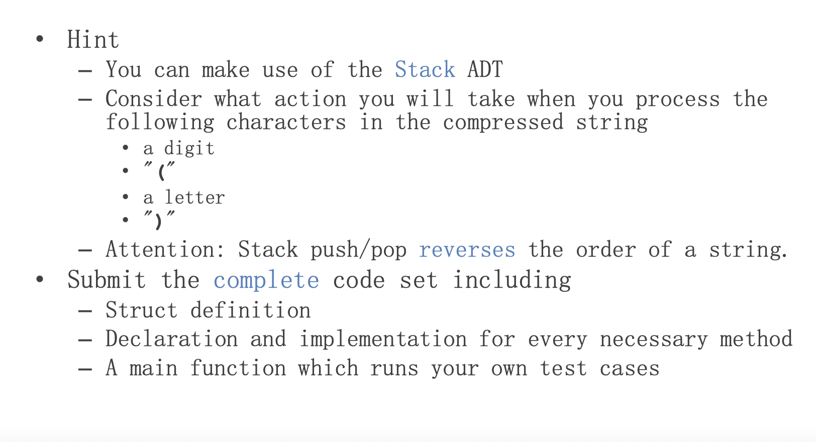Solved Problem 3 - Uncompress O . . Complete function: char | Chegg.com