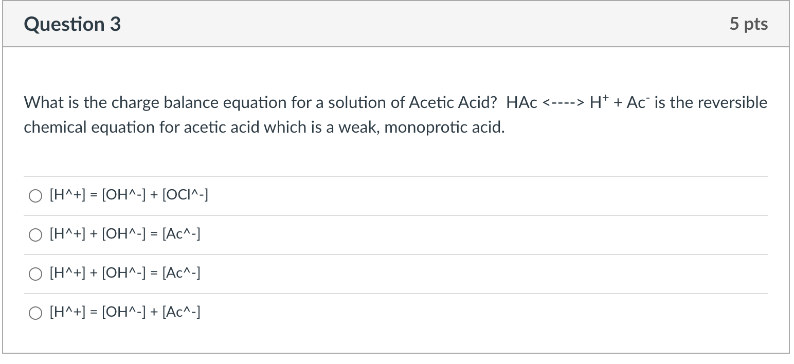 Solved Question 3 5 pts What is the charge balance equation | Chegg.com