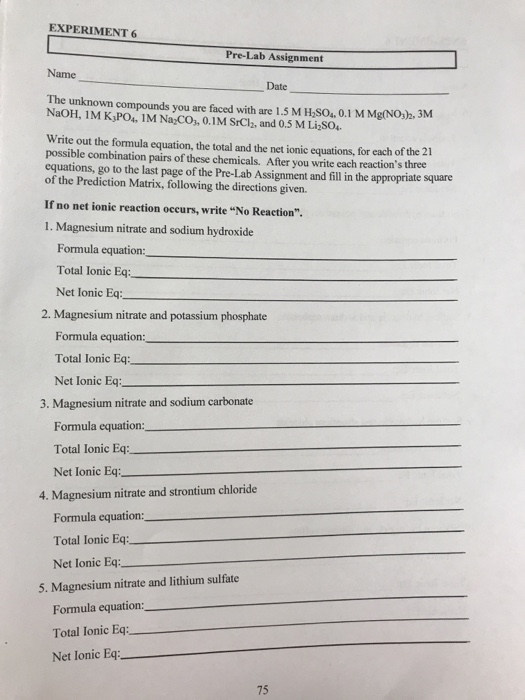 Solved EXPERIMENT 6 Pre-Lab Assignment Name Date The unknown | Chegg.com