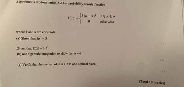 A continuous random variable X has probability | Chegg.com