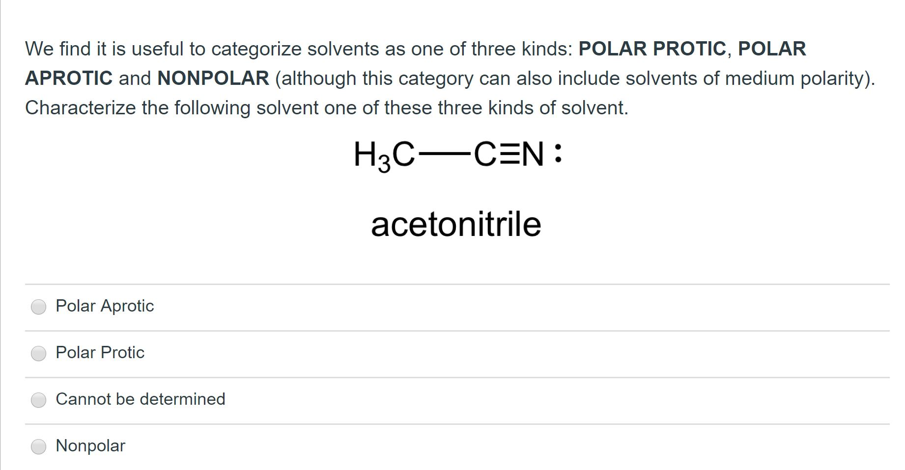 Solved We find it is useful to categorize solvents as one of | Chegg.com
