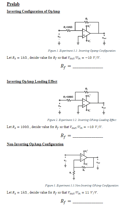 Solved Prelab Inverting Configuration of OpAmp R.-1KO 1 | Chegg.com