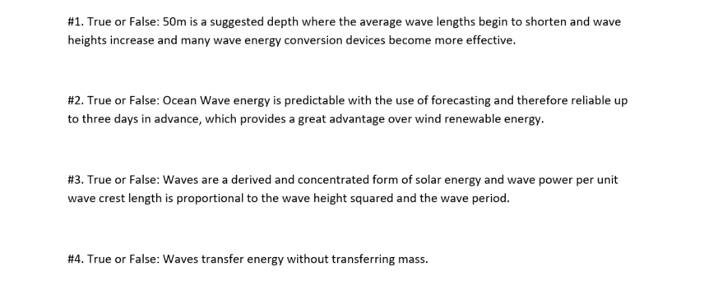 Solved #1. True or False: 50m is a suggested depth where the | Chegg.com
