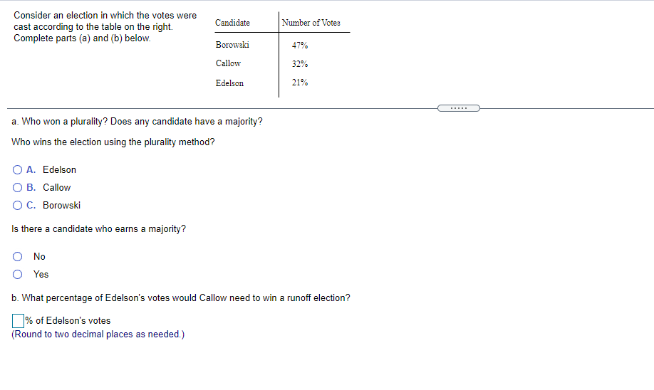Solved Consider an election in which the votes were cast | Chegg.com