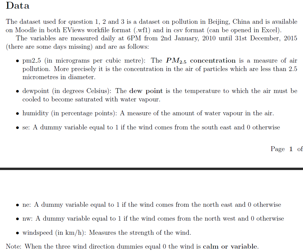 Data The dataset used for question 1, 2 and 3 is a | Chegg.com