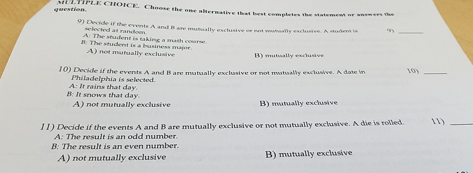 Solved MULTIPLE CHOICE. Choose the one alternative that best | Chegg.com